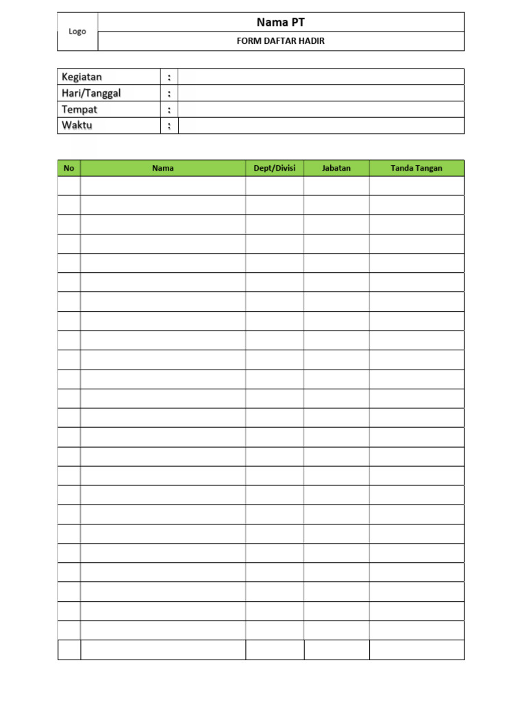 Contoh Form Daftar Hadir | PDF