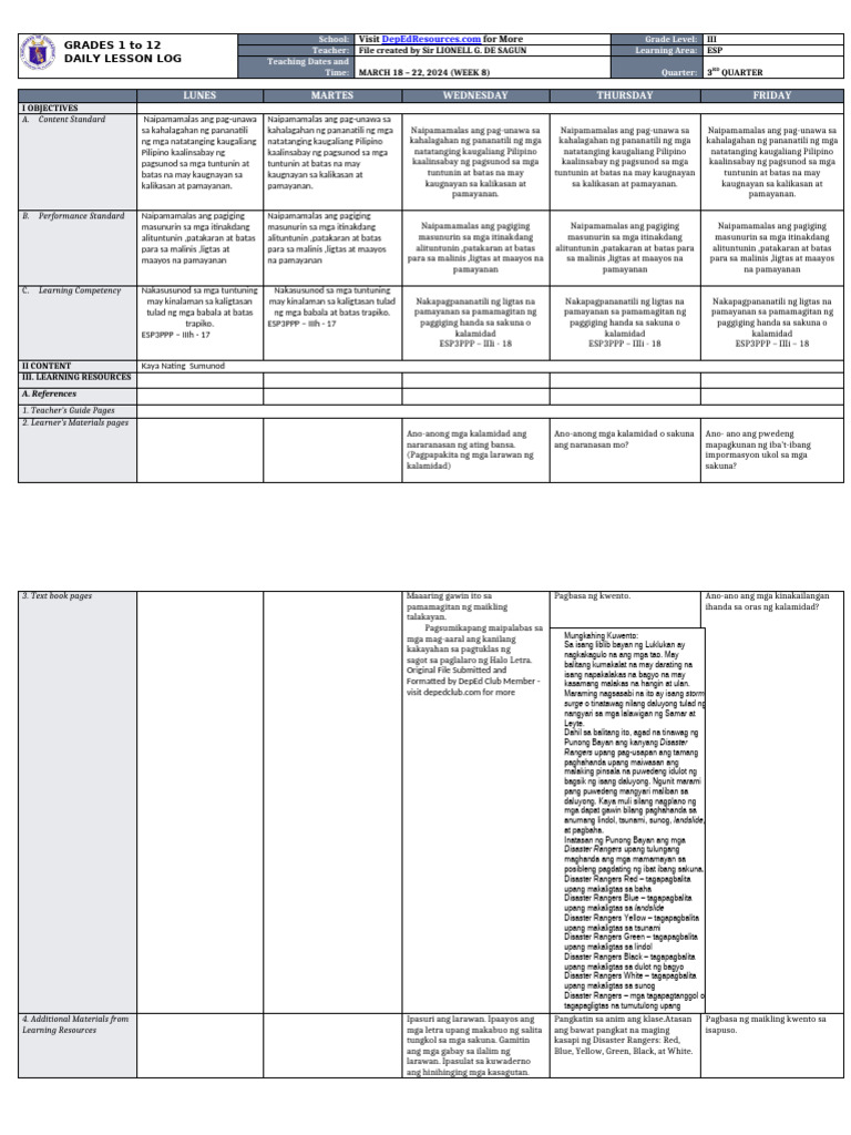DLL - Esp 3 - Q3 - W8 | PDF