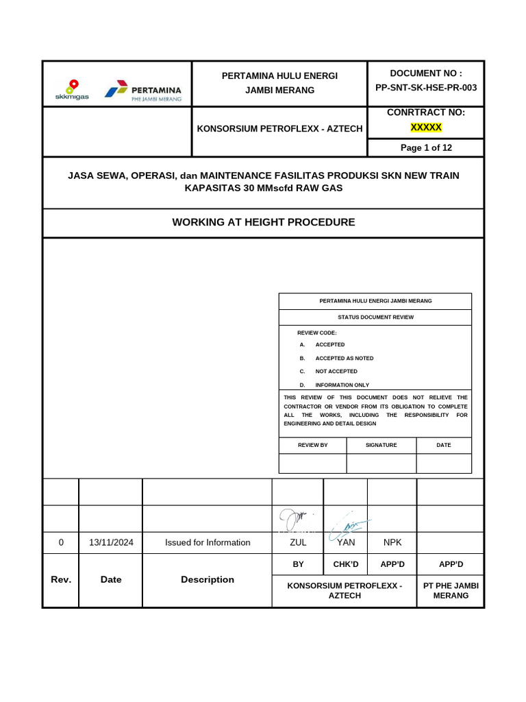 PP SNT SK HSE PR 003 Working at Height Procedure (IFI) | PDF