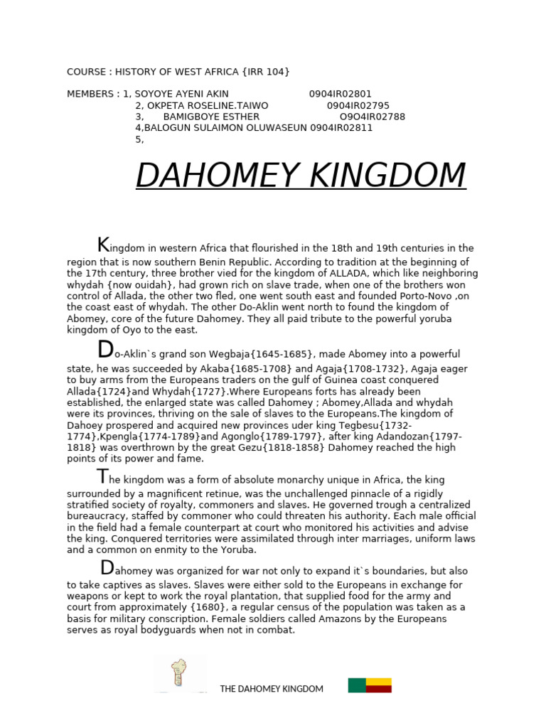 History of West Africa Dahomey D | PDF