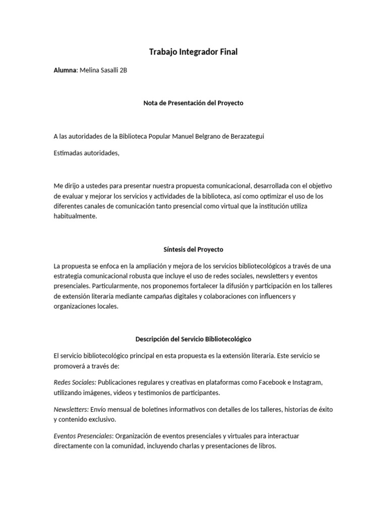 Trabajo Integrador Final | PDF | Bibliotecas | ciberespacio