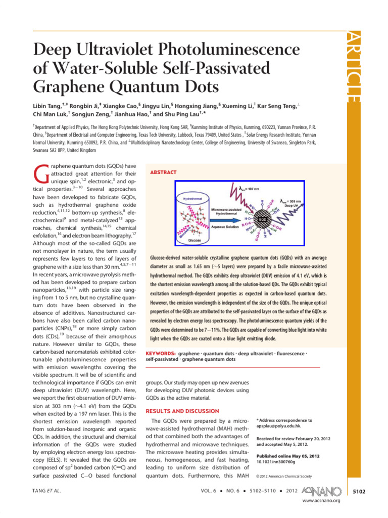Deep Ultraviolet Photoluminescence of Water-Soluble Self-Passivated ...