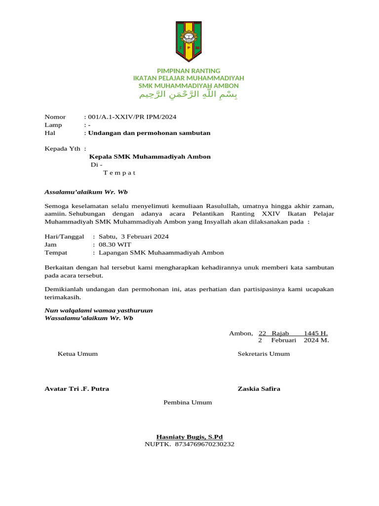 Undangan Pelantikan IPM SMK Muhammadiyah | PDF