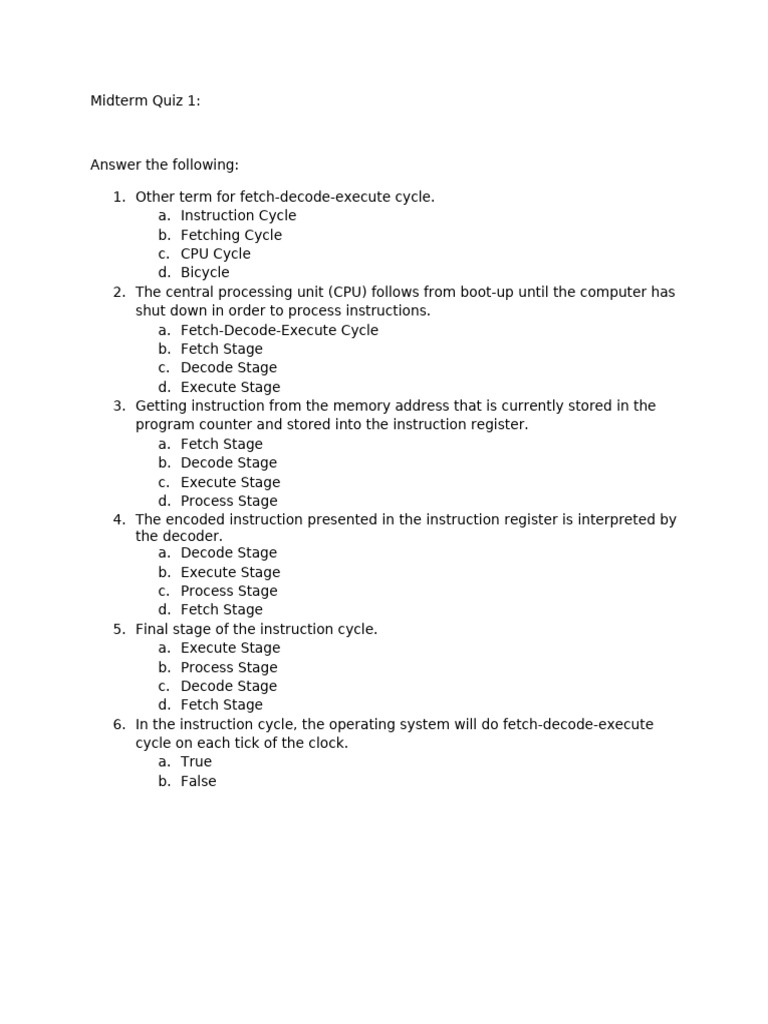 Midterm - Quiz 1 | PDF | Central Processing Unit | Integrated Circuit
