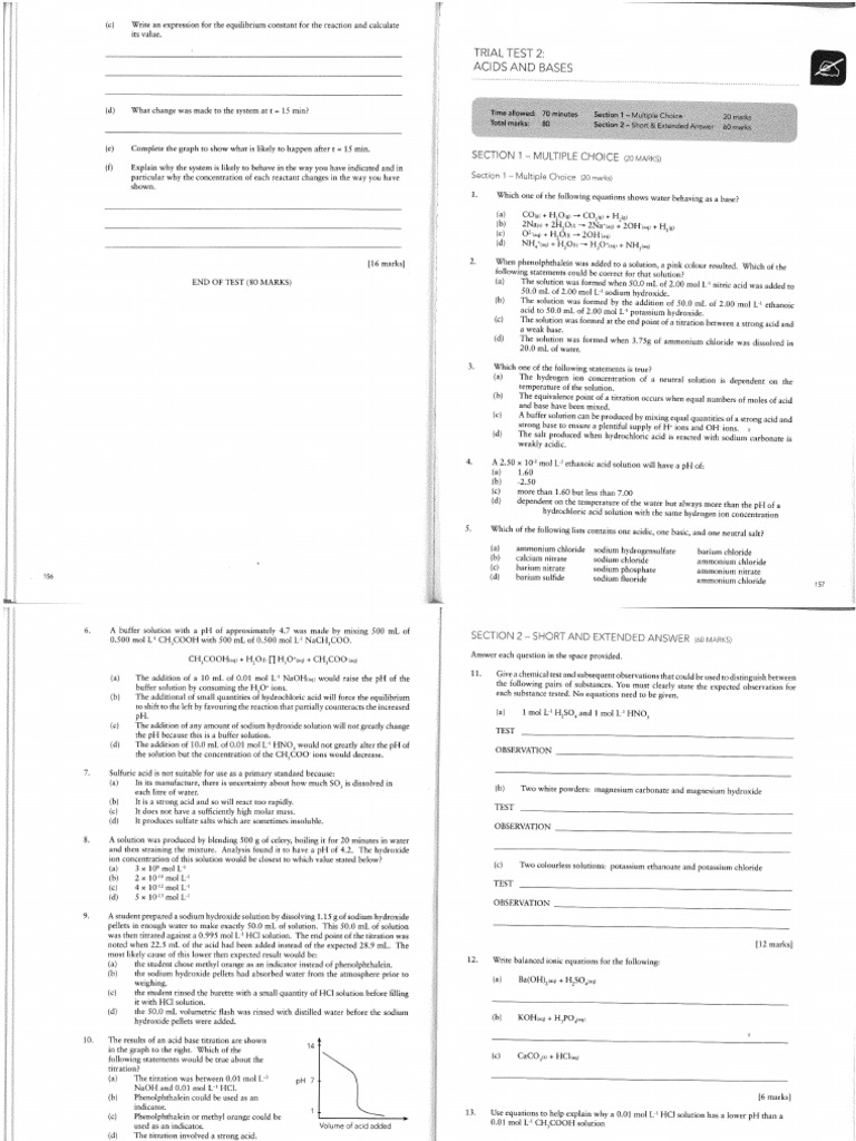 Acid and Base Practice Test With Answers | PDF