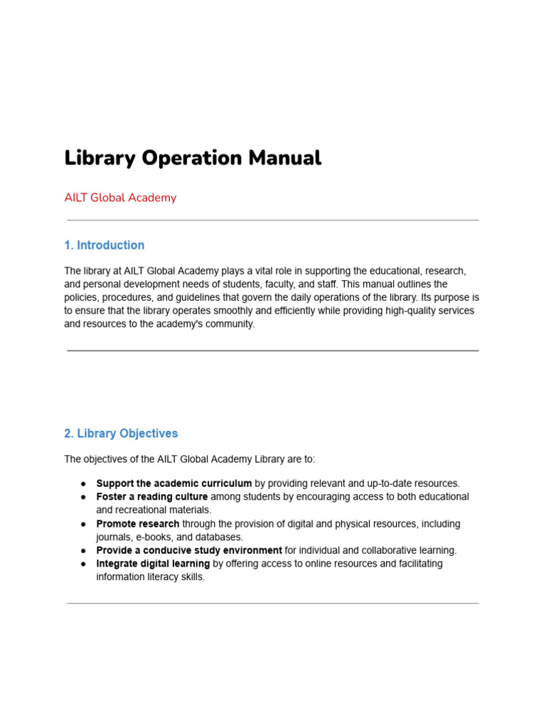 AILT Global Academy Library Manual | PDF | Libraries | Digital Library