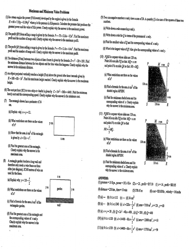 minima maxima problems (6) | PDF