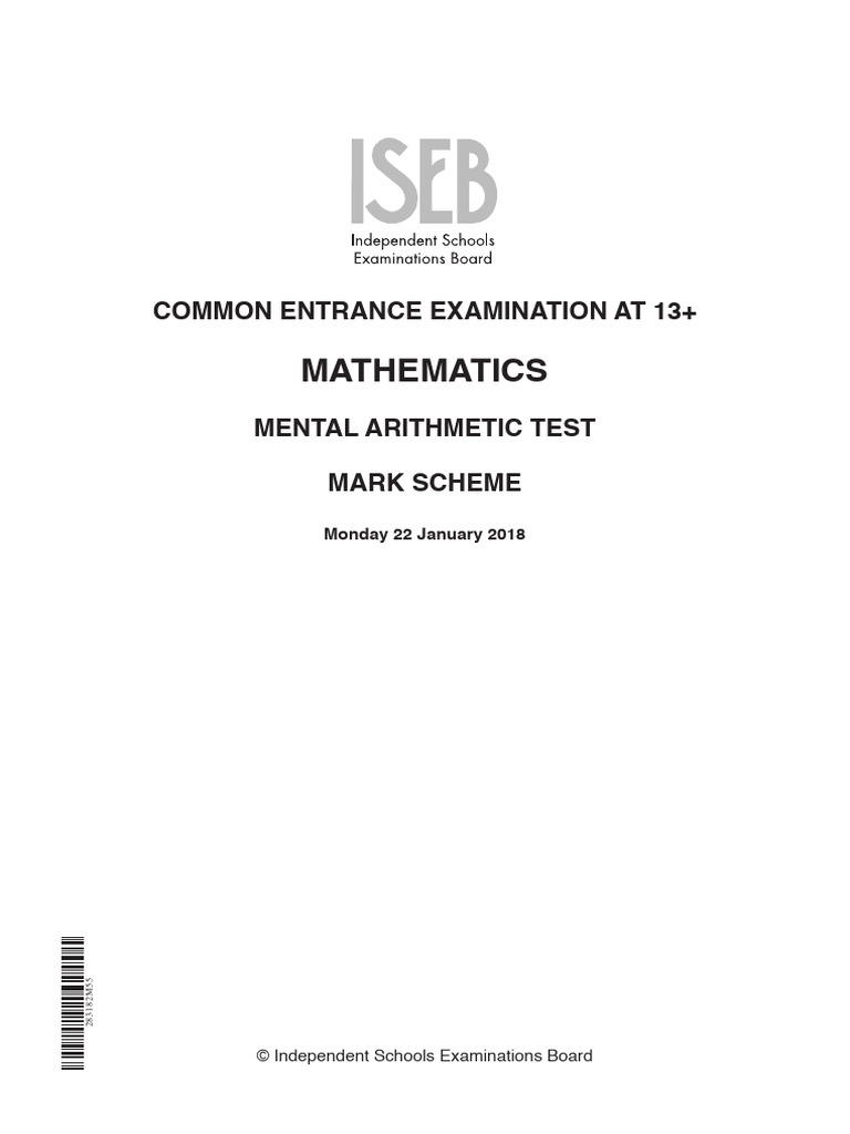 13 Mathematics Mental Arithmetic Mark Scheme | PDF