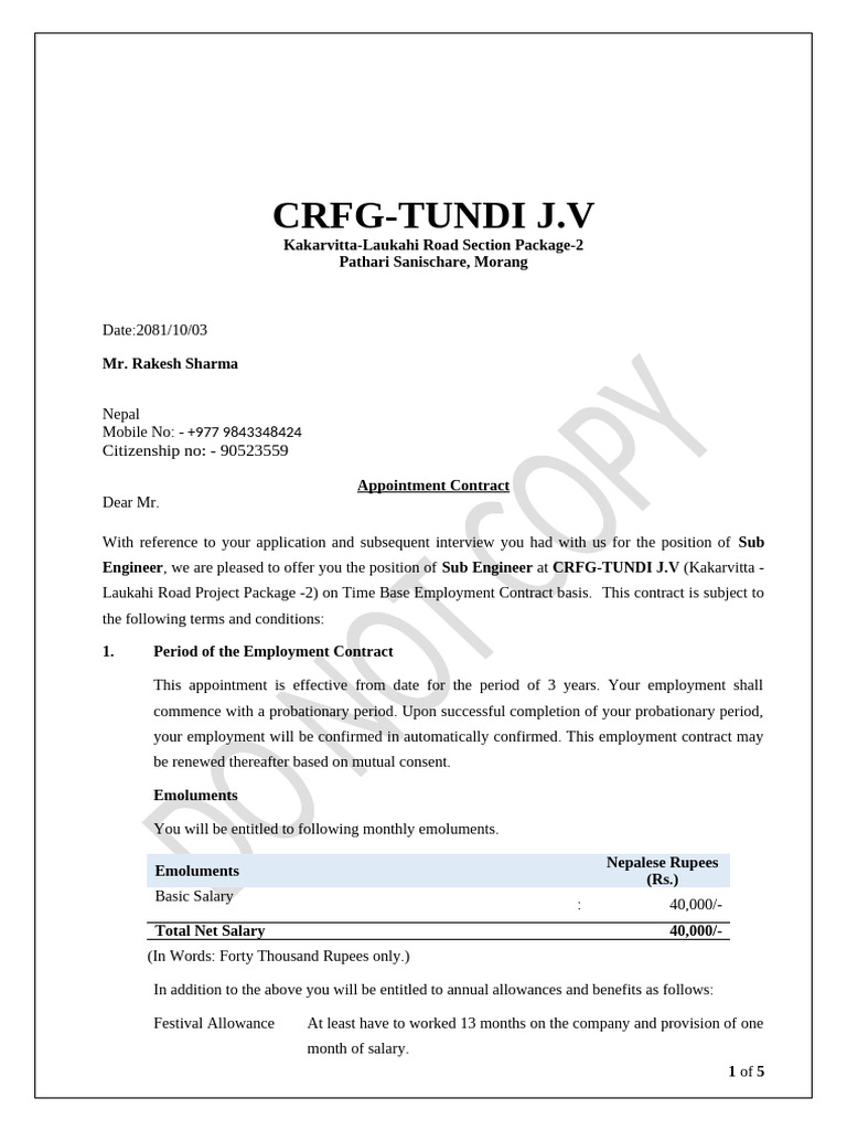 Agreement Paper Draft | PDF | Employment | Salary