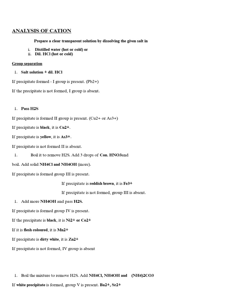 Cation Analysis - Docx - 20230905 - 200456 - 0000 | PDF | Ammonium | Chemical Substances