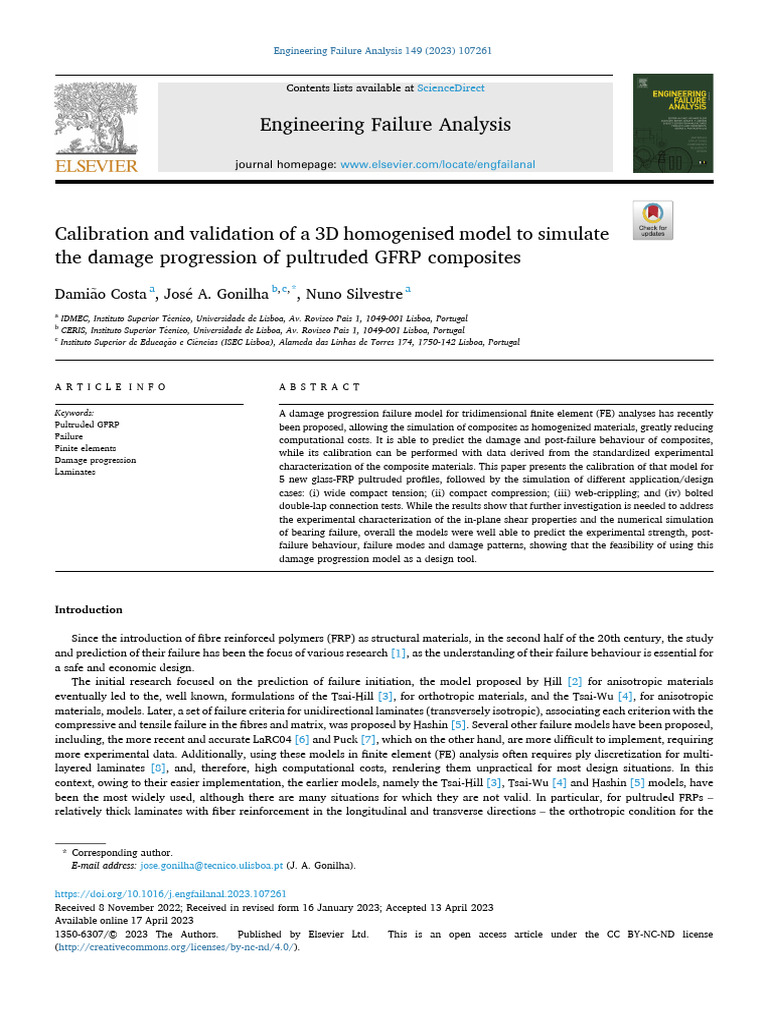 Calibration and Validation of A 3D Homogenised Model To Simulate The Damage Progression of ...