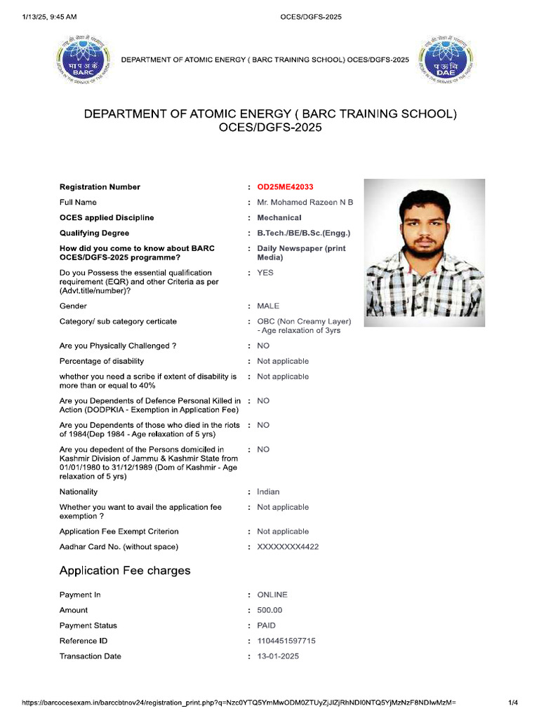 BARC Application form | PDF