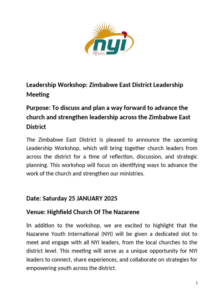 Leadership Workshop NAZARENE Zim East | PDF