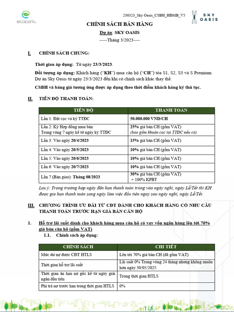 Sky Oasis - CSBH - HĐMB - V5 | PDF