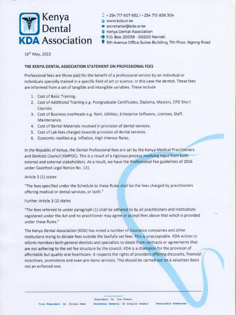 KDA Statement On Professional Fees | PDF