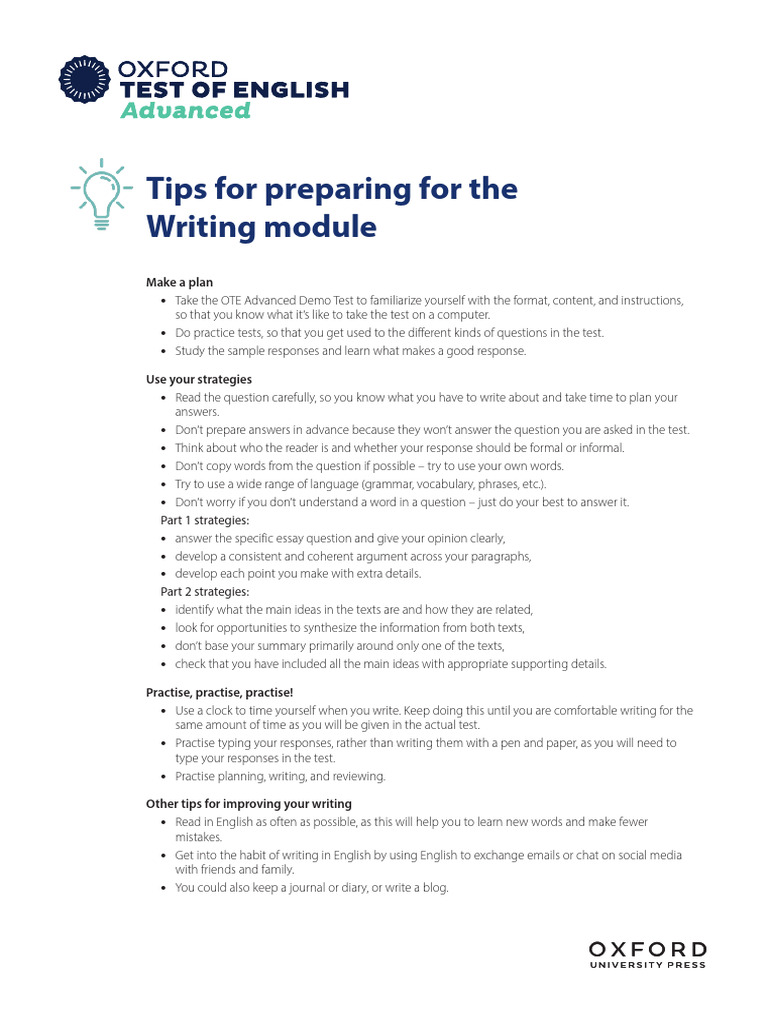 Ote Advanced Test Tips Writing | PDF