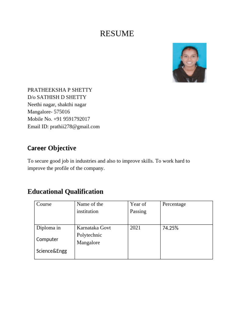 Pratheeksha Resume | PDF