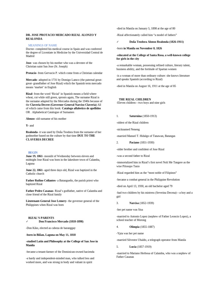 RIZAL REV BIRTH TO EXILE Incomplete | PDF | Manila