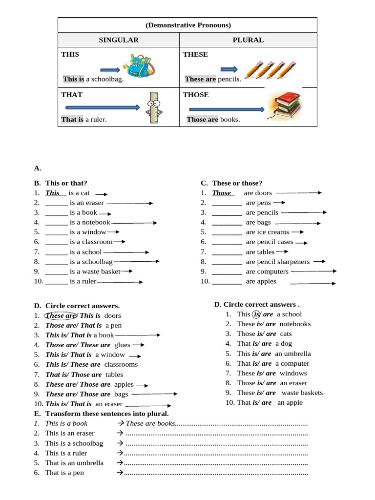 Demonstrative Pronouns Grammar Drills - 129928 | PDF | Morphology ...
