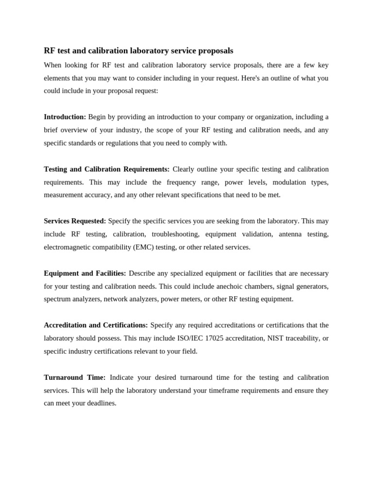 RF Test and Calibration Laboratory Service Proposals | PDF ...