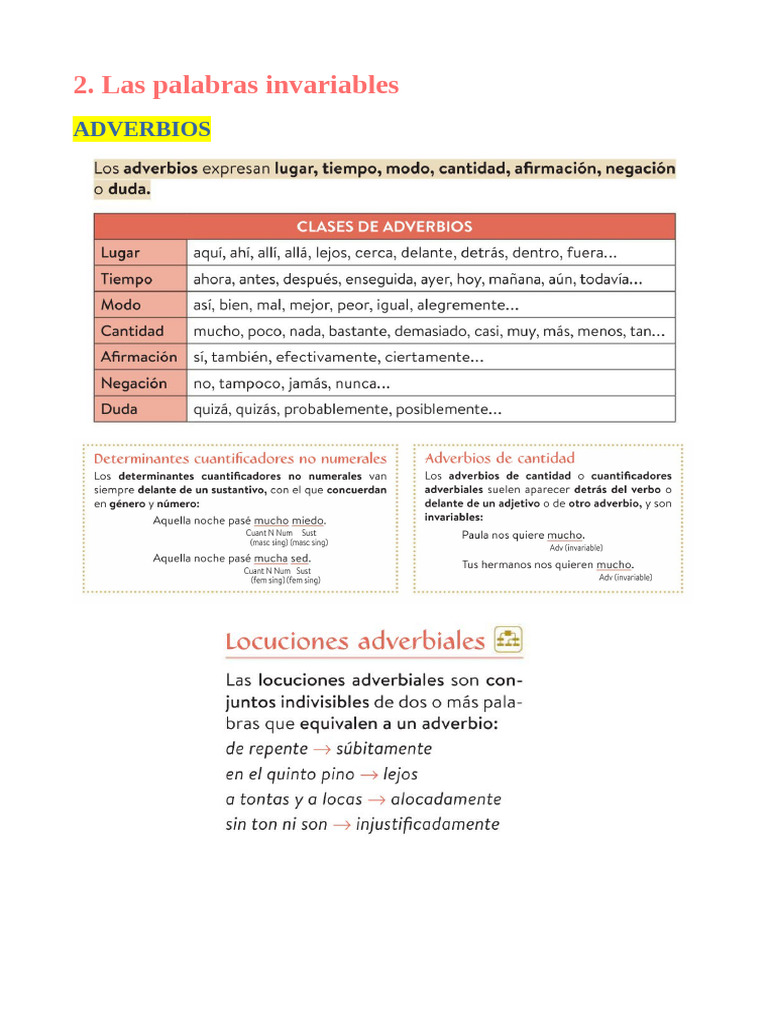 Palabras Invariables | PDF