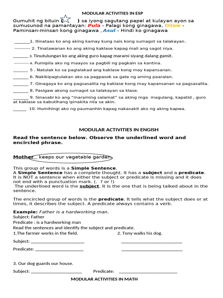 Modular Activities - Oct.23,2024 | PDF