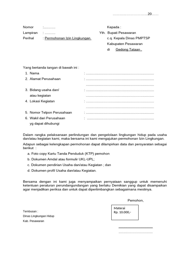 Form Izin Lingkungan | PDF