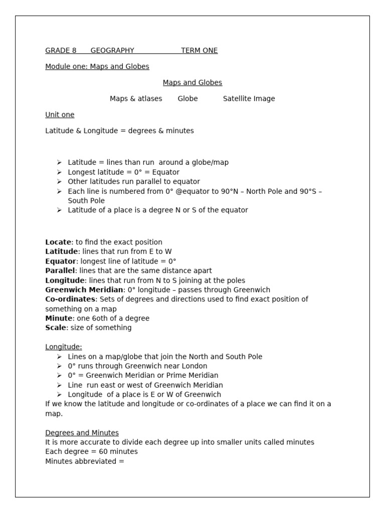 GRADE 8 GEOGRAPHY TERM TWO Notes | PDF | Atmosphere Of Earth | Equator