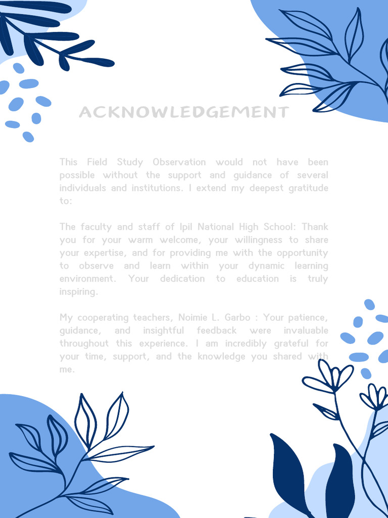 Acknowledgement and Pictorials | PDF