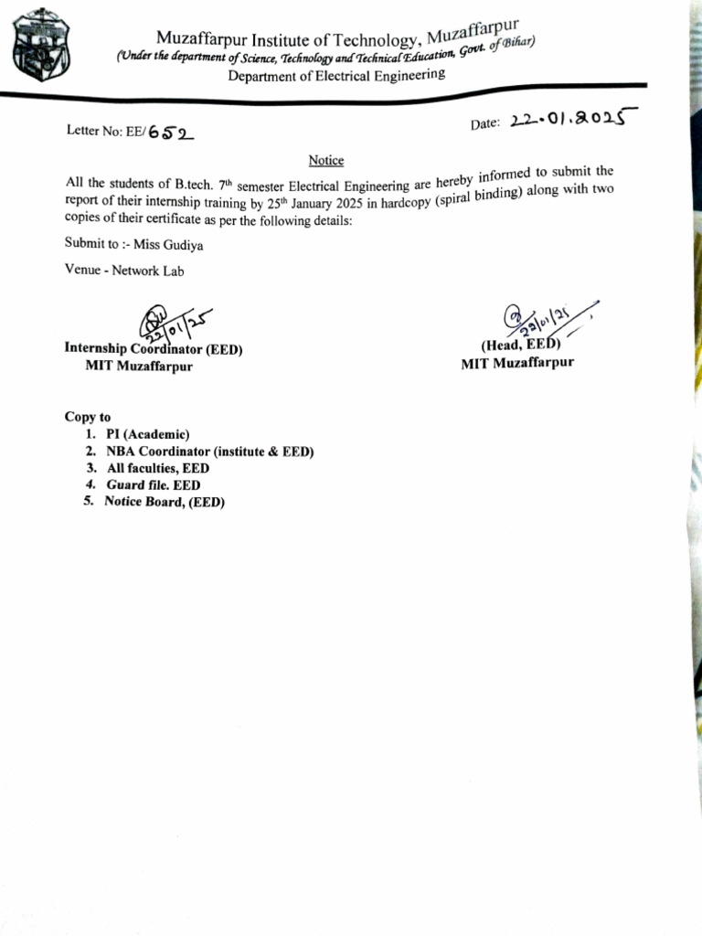 Internship Report Submission Notice | PDF