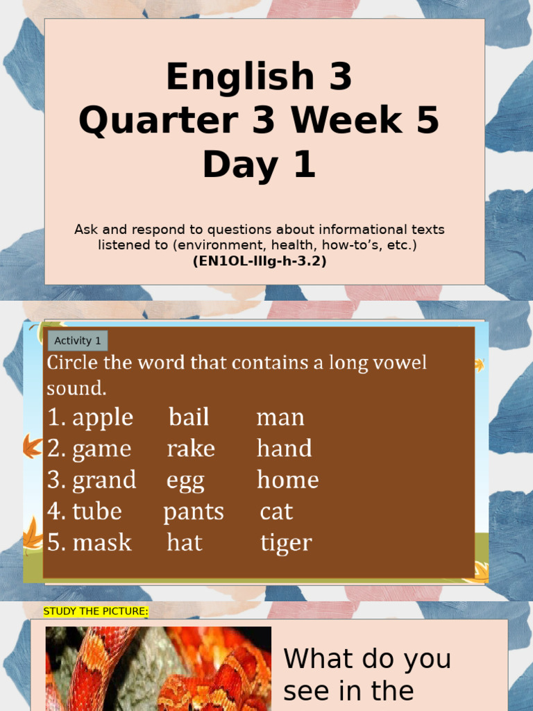 English Q3 Week5 Day1 | PDF | Snake