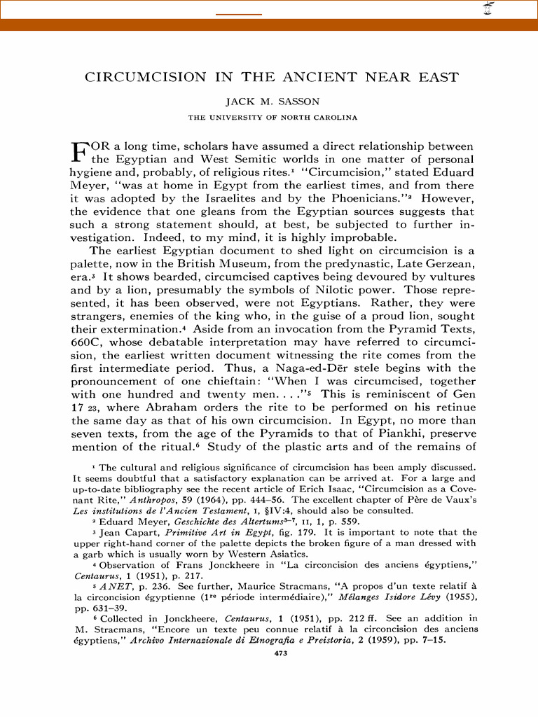 Jack M. Sasson, Circumcision in The Ancient Near East | PDF ...
