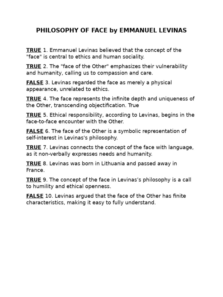 Ethics of the Face in Levinas' Philosophy | PDF