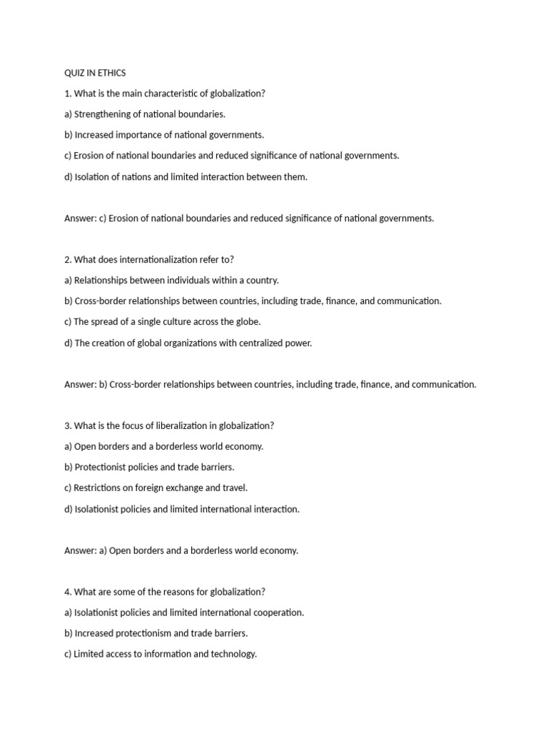 Quiz - Globalization and Pluralism | PDF | Globalization | Free Trade