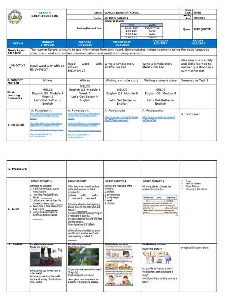 ENGLISH DLL Q3 Week6-Jan20-24-2025 | PDF | Dragonfly | Reading Comprehension