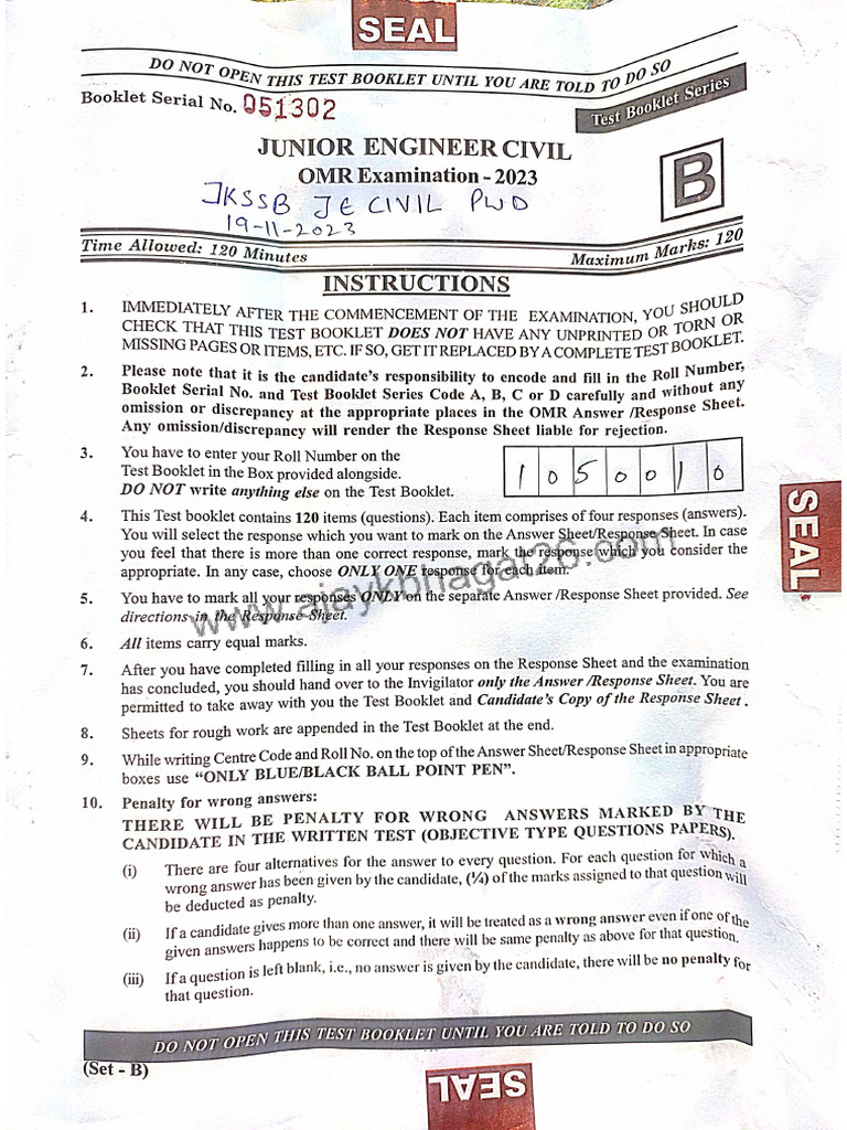 JKSSB JE paper | PDF