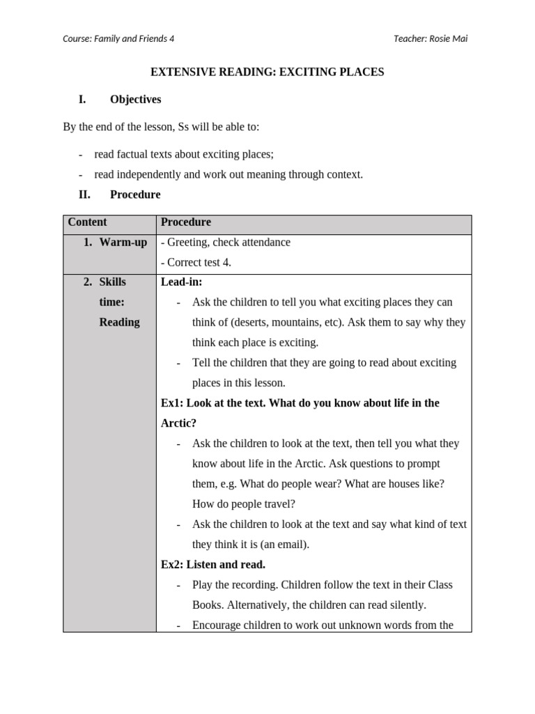 Exciting Places: Extensive Reading Lesson | PDF | Reading Comprehension ...