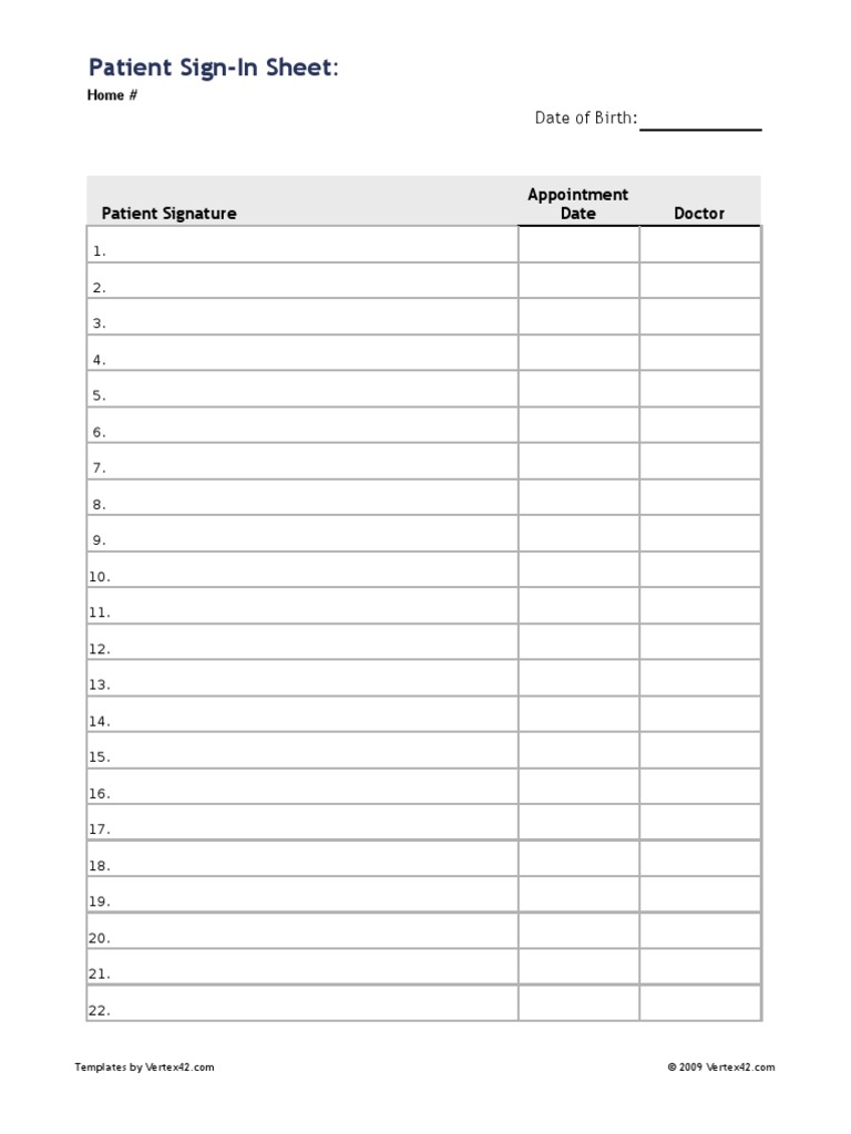 Patient Sign in Sheet | PDF | Business | Computers