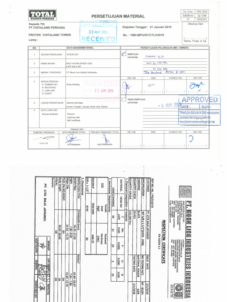 016B.R0_MA-ST-JBPU_Steel Structure_Baut hitam Grade A325 Ø 58 & 34_B | PDF