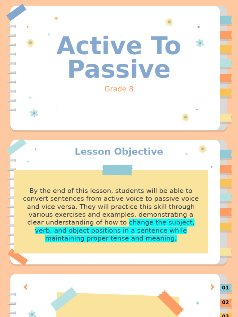 Grade 8 Active to Passive Voice Lesson | PDF | Perfect (Grammar ...