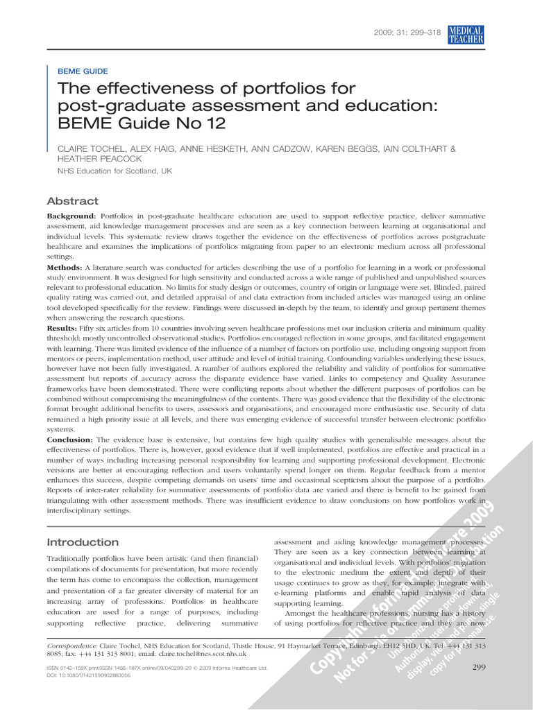 The Effectiveness of Portfolios For Post-Graduate Assessment and ...