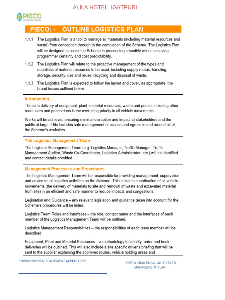 PIECO Logistics. Plan PDF | PDF | Logistics | Traffic