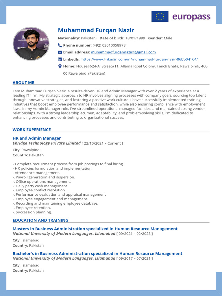 HR and Admin Manager Profile: Muhammad Nazir | PDF | Human Resource ...