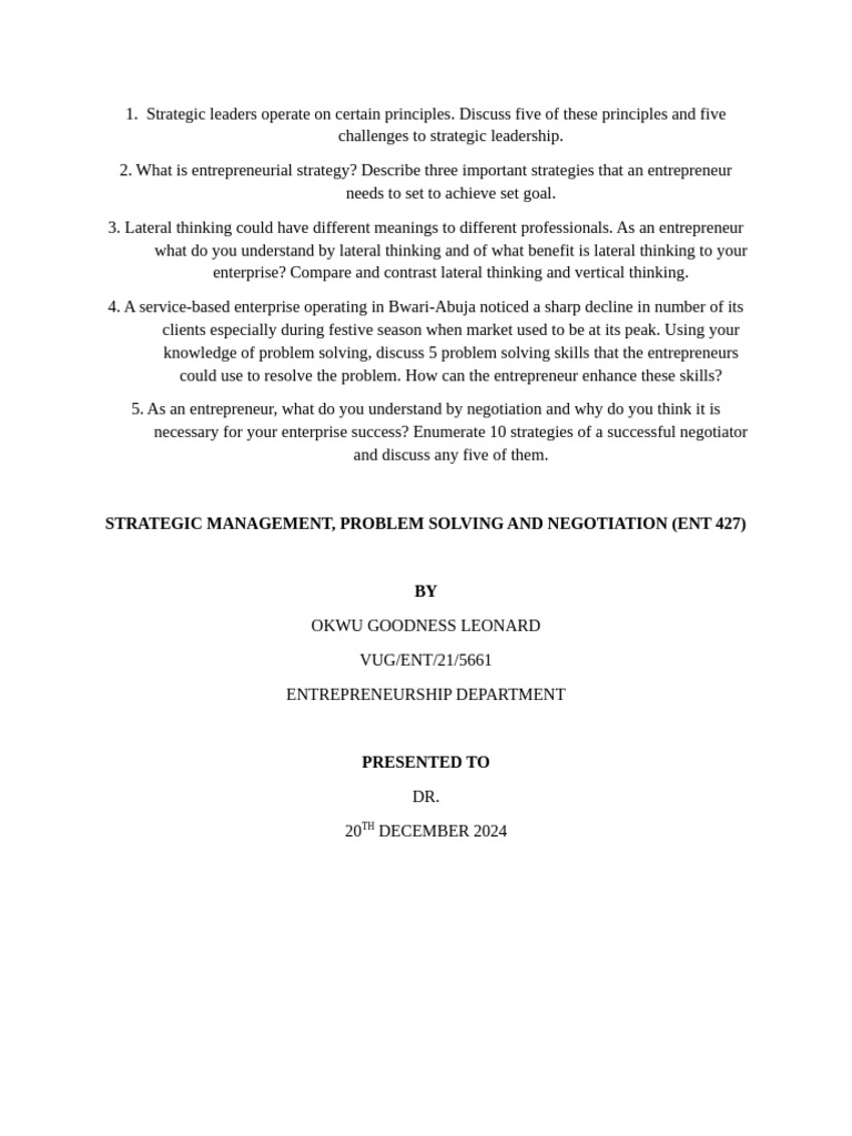 Ent 427 Assignment | PDF | Negotiation | Entrepreneurship