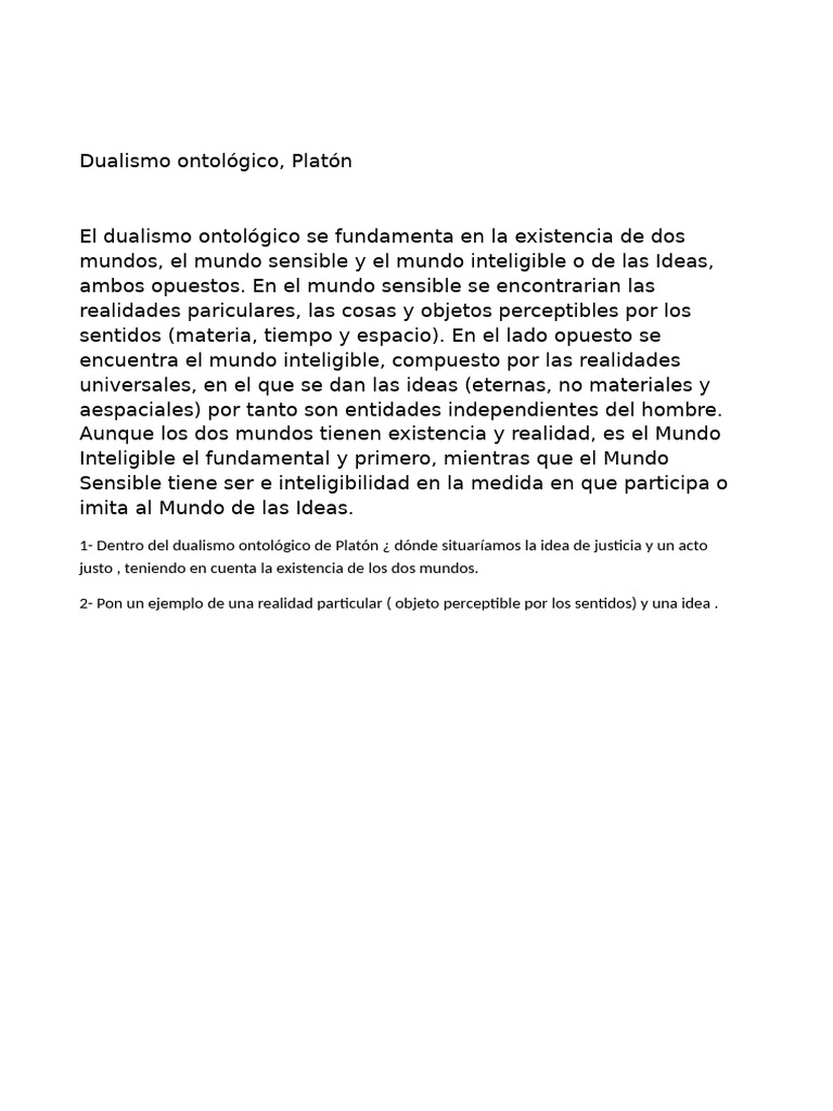 Dualismo Ontológico, Platón | PDF