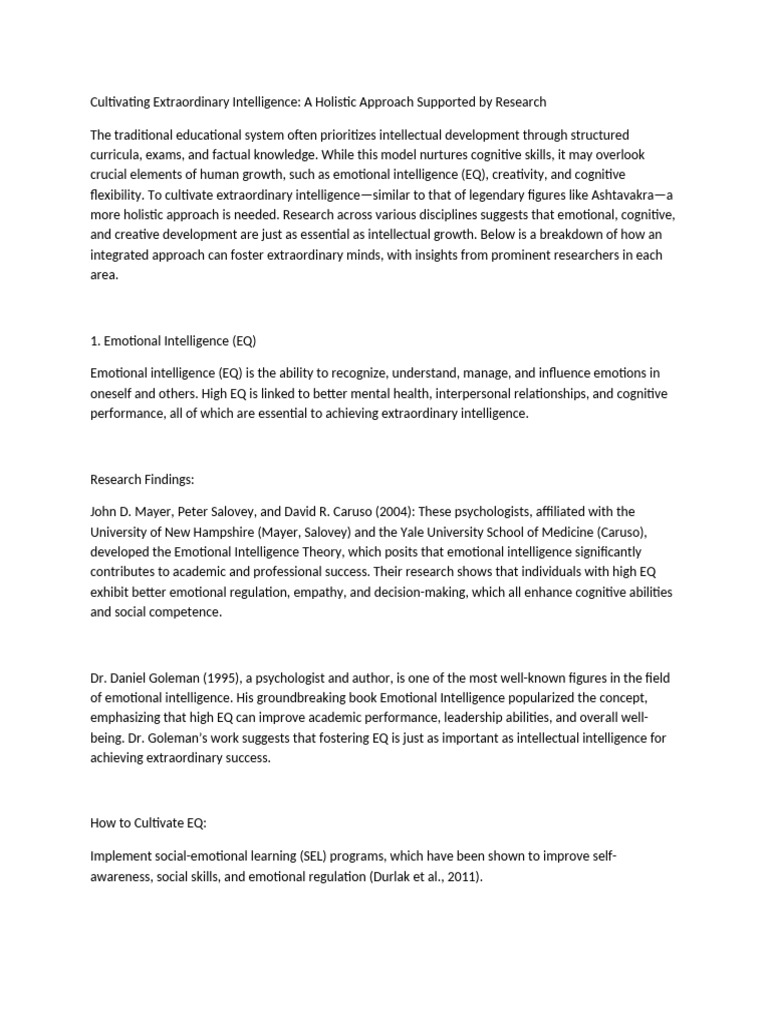 Cultivating Extraordinary Intelligence | PDF | Creativity | Emotional ...