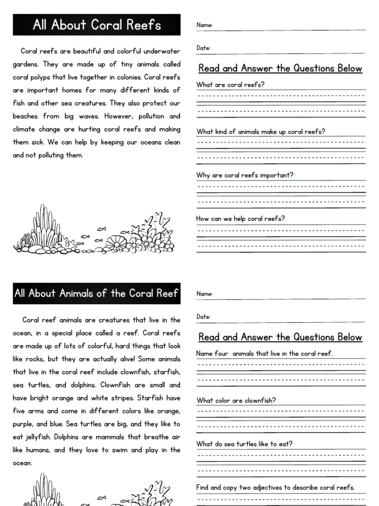 All About Coral Reefs: Read and Answer The Questions Below | PDF ...