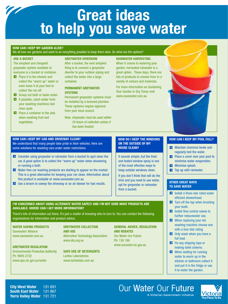 Great Ideas To Save Water Fact Sheet | PDF | Shower | Water