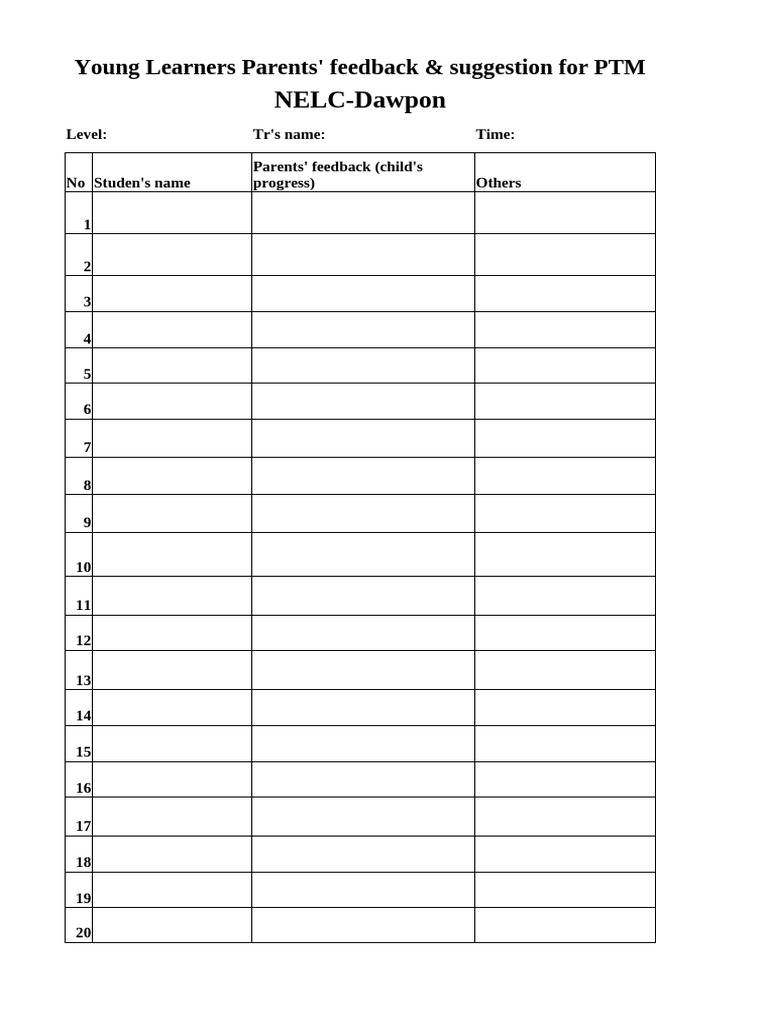 YL PTM Feedback | PDF