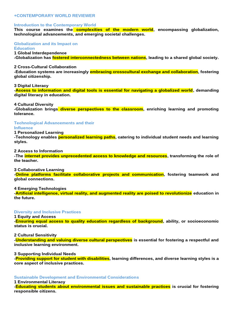 Contemporary World Reviewer | PDF | Globalization | Health Equity